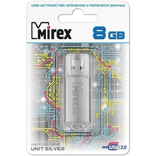 Флэш накопитель Mirex 8 Гб UNIT SILVER USB 2.0 (13600-FMUUSI08)