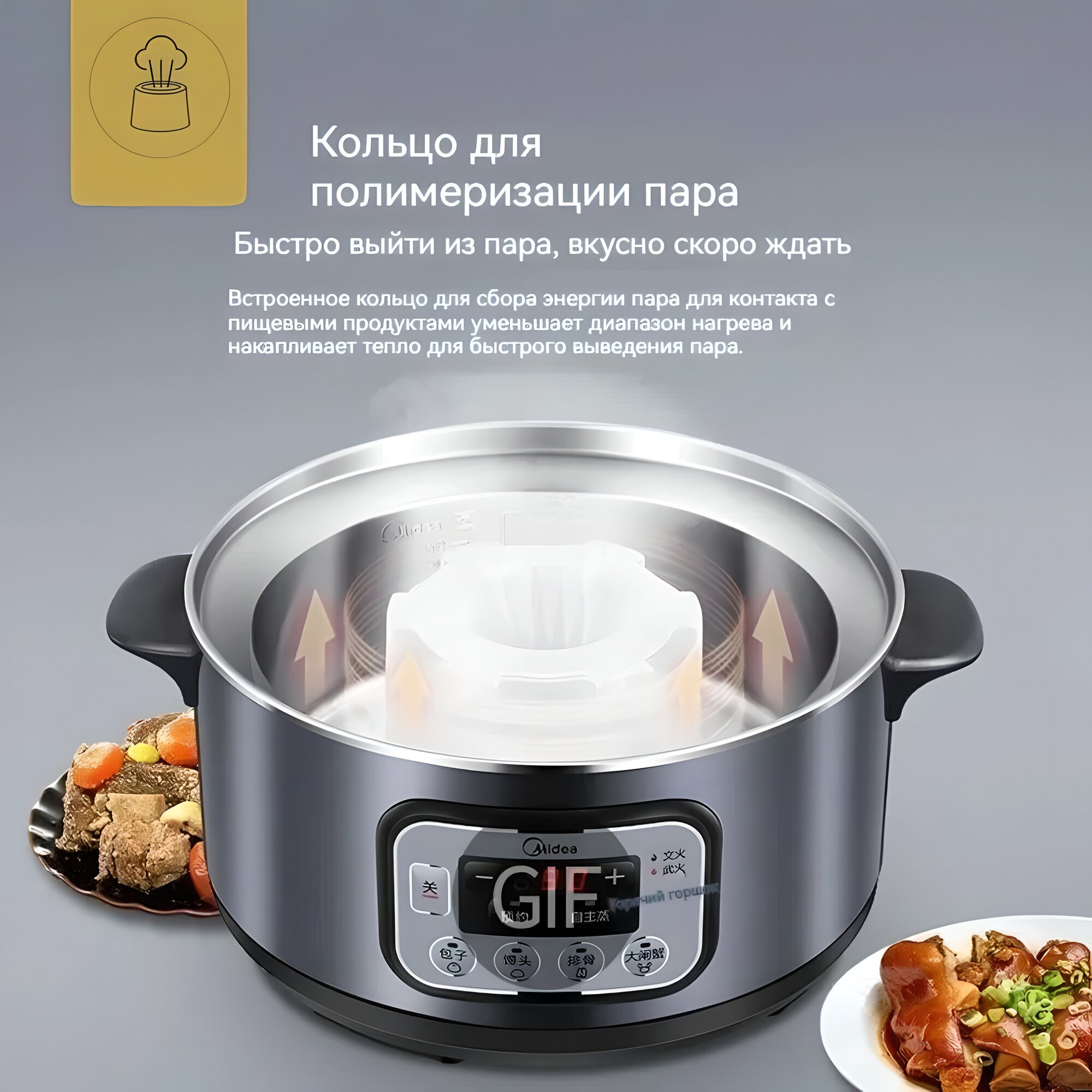Электрическая пароварка Midea ZG1-501, нержавеющая сталь, 1500 Вт, объем 16,4 л, серая