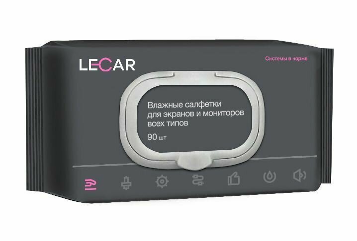 Салфетки влажные для мониторов 90шт c пласт. клапаном (LECAR)