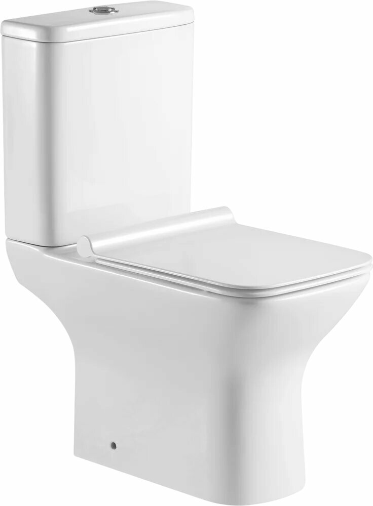 Унитаз-компакт напольный Aquanet Cube 2-C с микролифтом, безободковый, антивсплеск, фаянсовый, белый, глянцевый, прямоугольный, с нижним подводом, сиденье для унитаза в комплекте