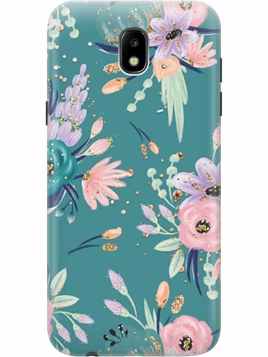 Чехол - накладка ArtColor для Samsung Galaxy J5 (2017) с принтом "Цветы и золотые блестки"