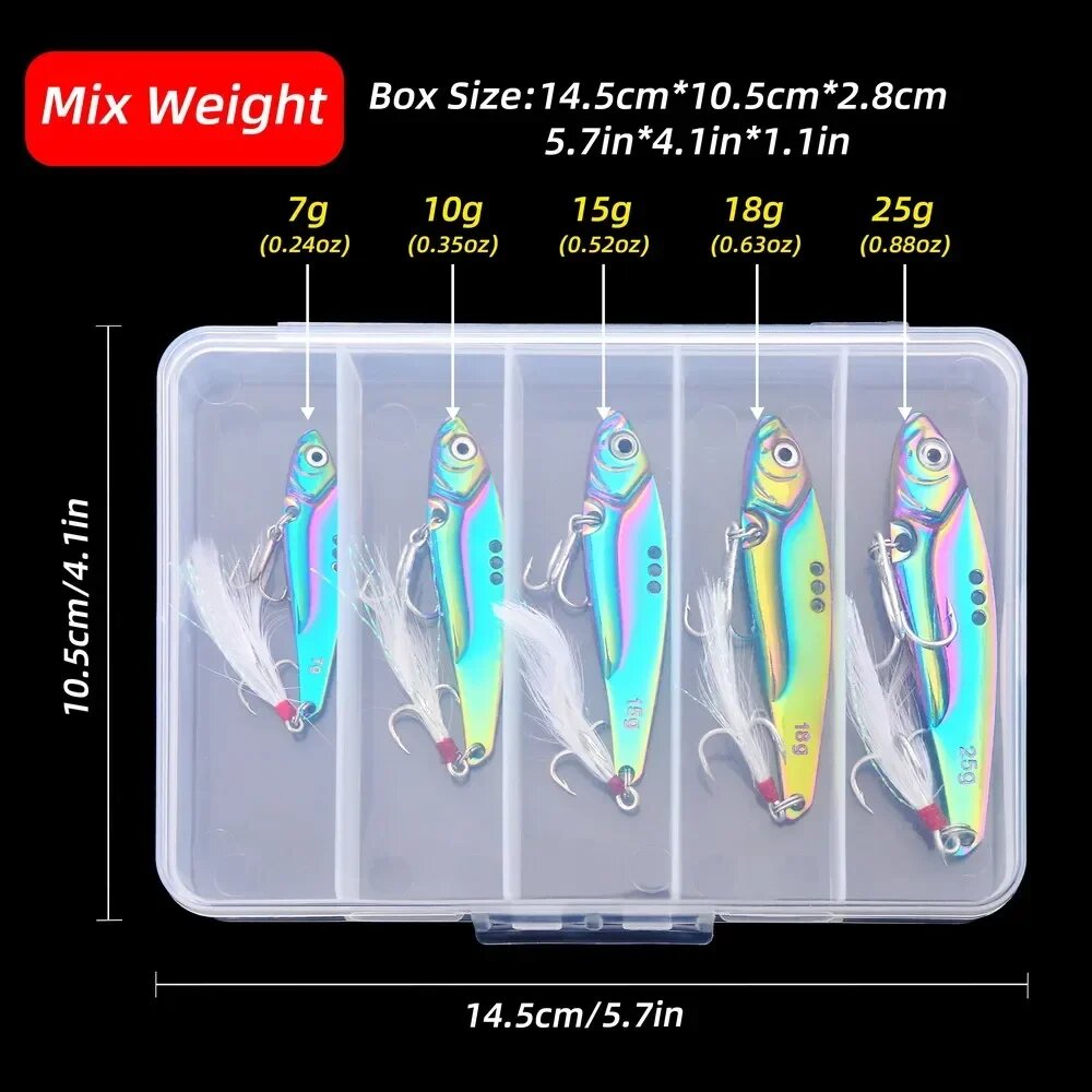 AOrace Металлические вибро-приманки 5шт, Mix With Box