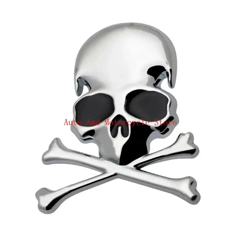 Металлическая наклейка череп с костями, Silver black