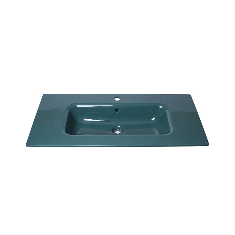 Мебельная раковина Plumberia Selection Ixo ceramica 81 накладная, фарфоровая, со встроенным сливом-переливом, зеленая, глянцевая, раковина для ванной, прямоугольная