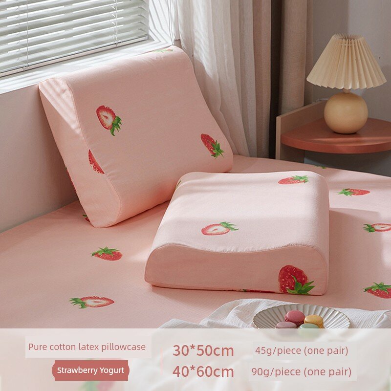 Хлопковые чехлы для подушек парные, размер 40x60 см, 100% чистый хлопок, мягкие и дышащие, клубничный дизайн