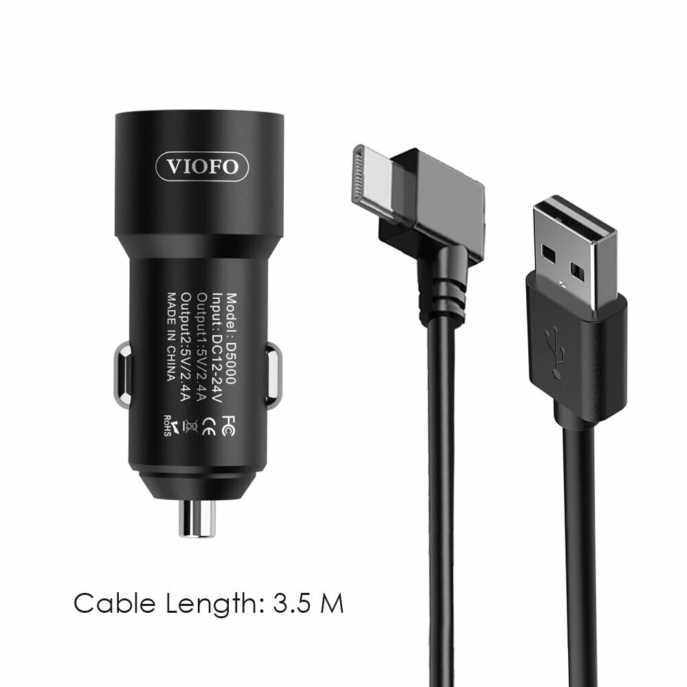 VIOFO прикуриватель TYPE-C двойной USB Автомобильное зарядное устройство с 3,5 м кабель питания для A229/ T130