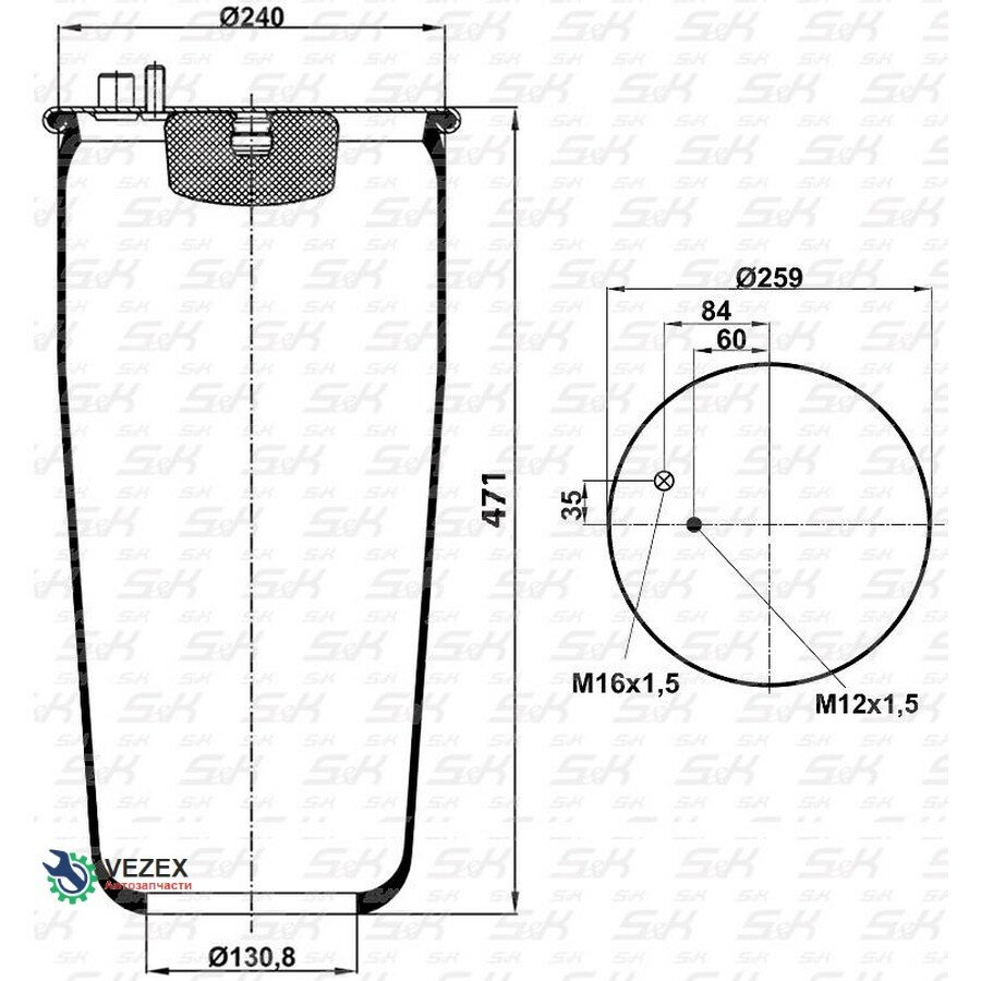 S&K SK-4884P-01 Подушка пневматическая