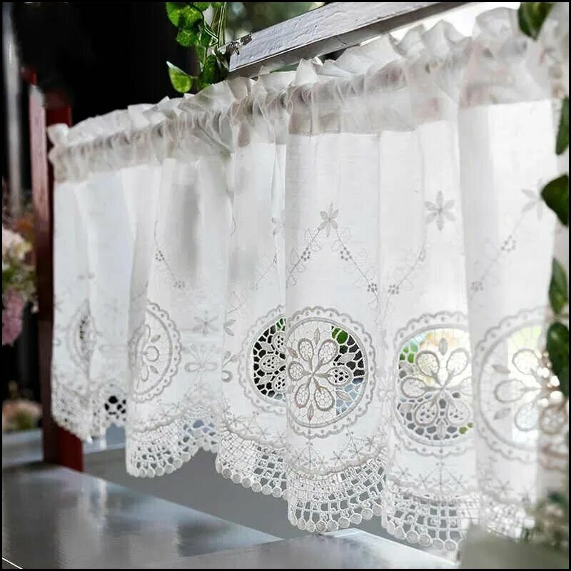 Штора кафе 55x150 см, белая кружевная, для кухни - элегантный дизайн