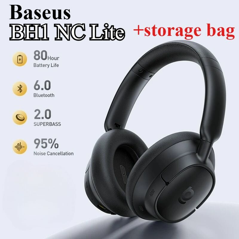 Baseus BH1 NC Lite Беспроводные накладные наушники ANC Bluetooth 6.0 80H