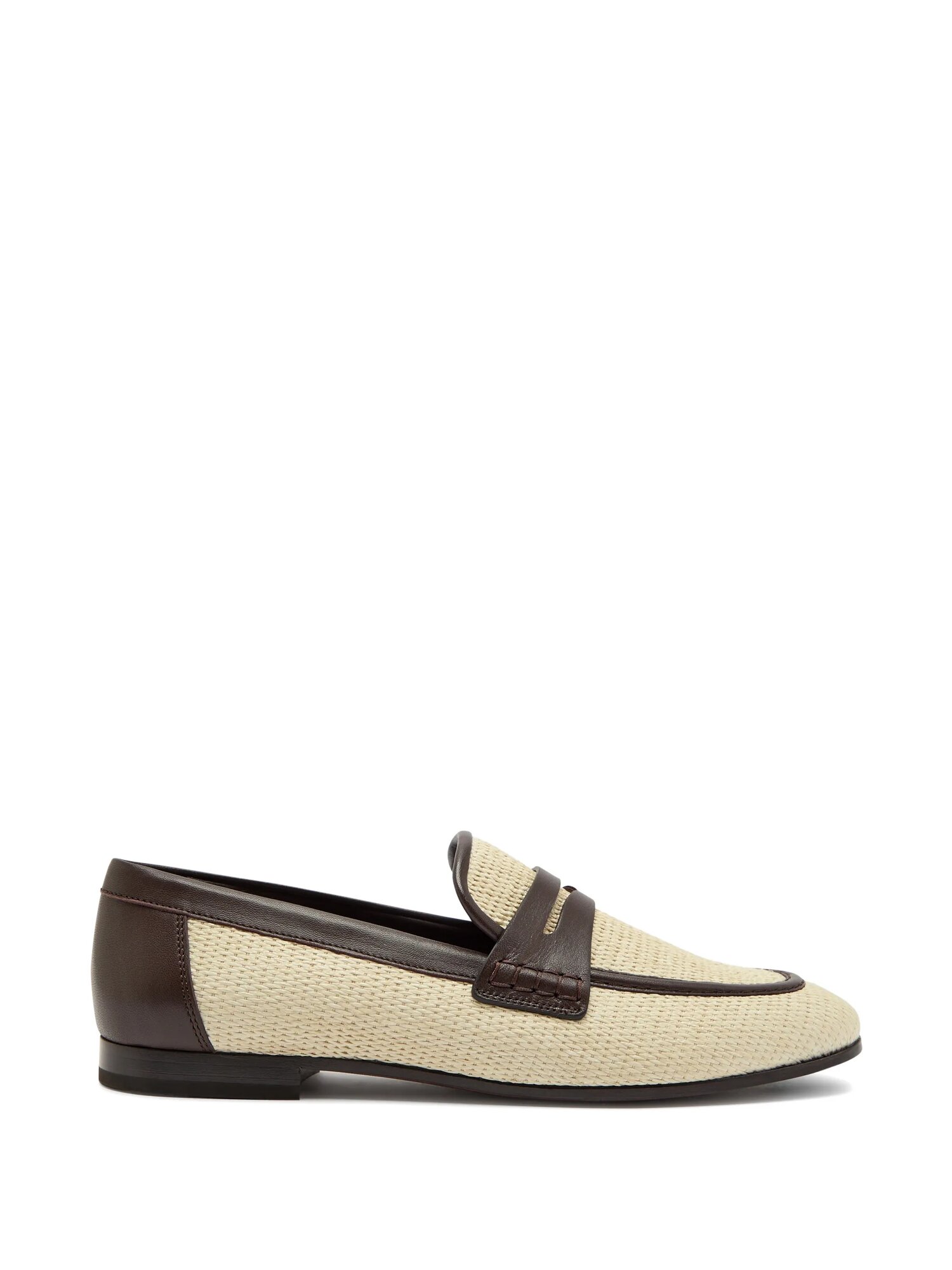 Лоферы Leather-trimmed woven loafers