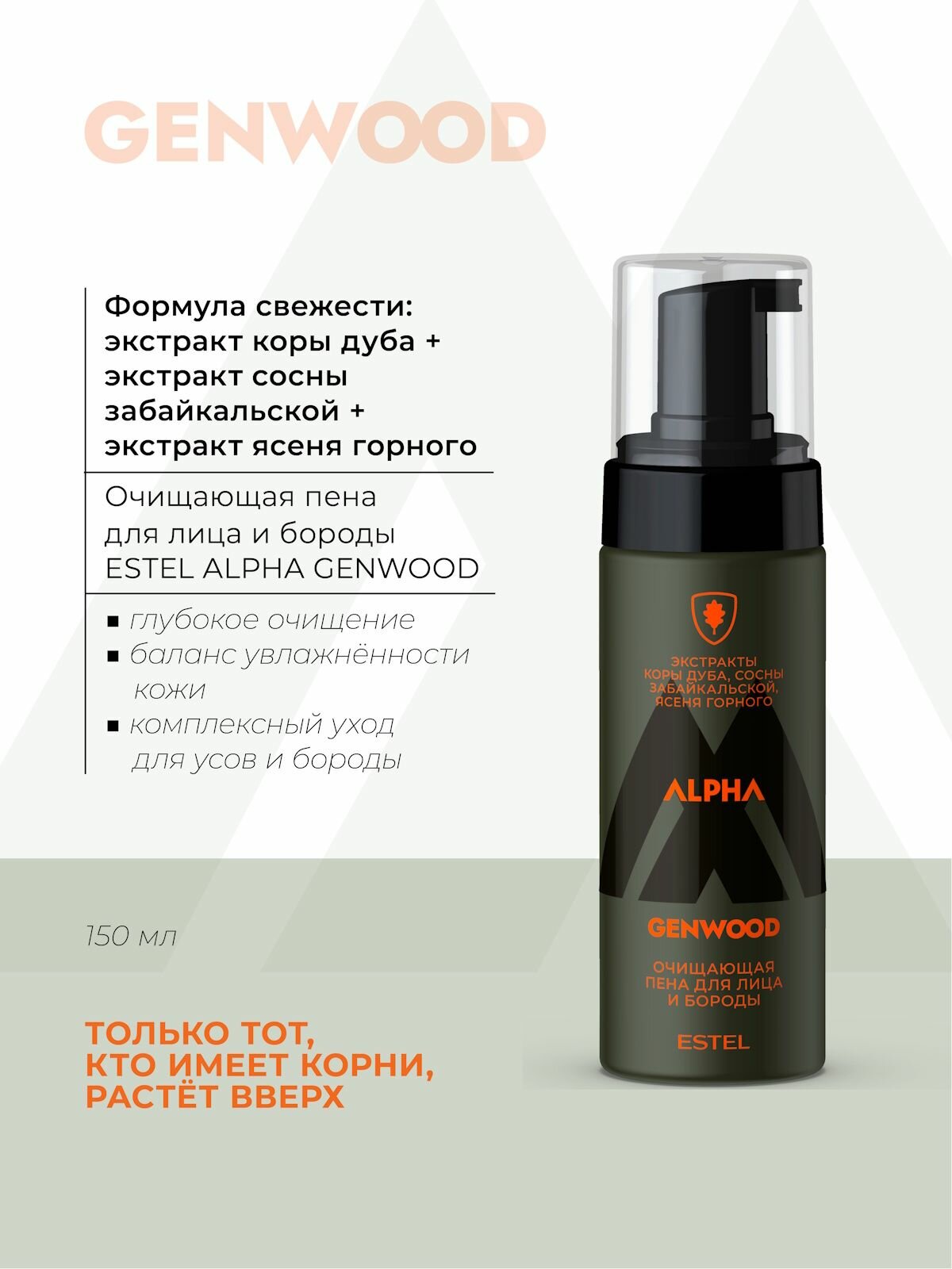 ESTEL PROFESSIONAL Очищающая пенка для умывания лица и бороды ALPHA GENWOOD 150 мл