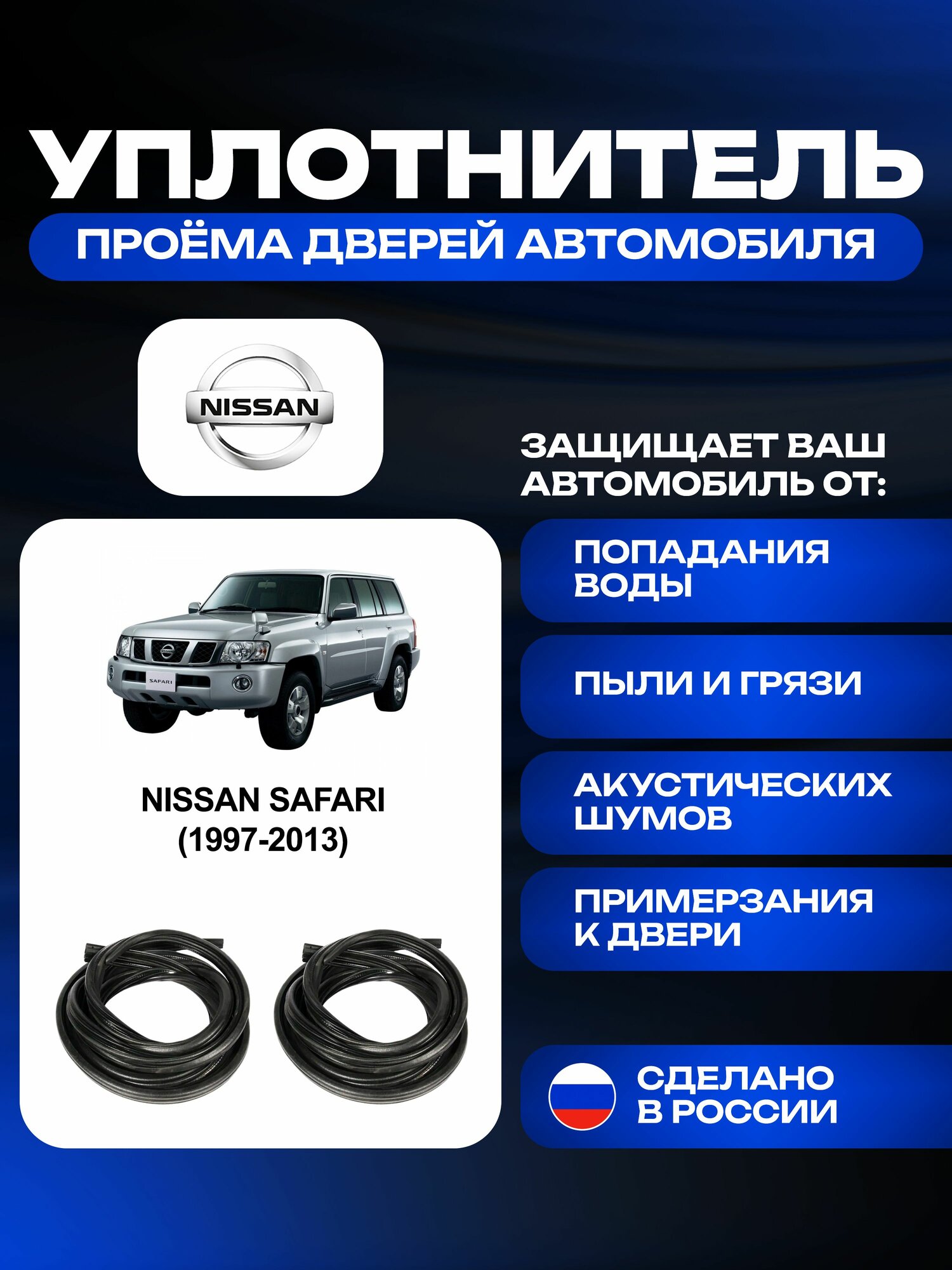 Уплотнитель (резинка) проёма задней двери (2 ШТ.) Nissan Safari 1997-2013 / Ниссан Сафари