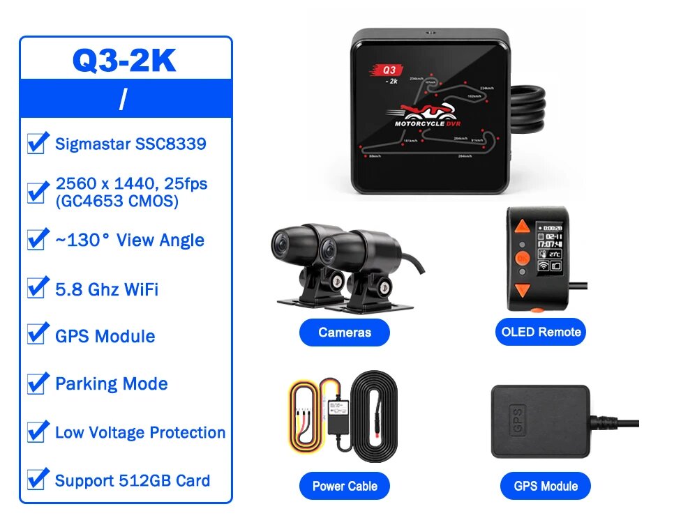 VSYS Q6L-307 GPS, водонепроницаемый видеорегистратор для мотоцикла