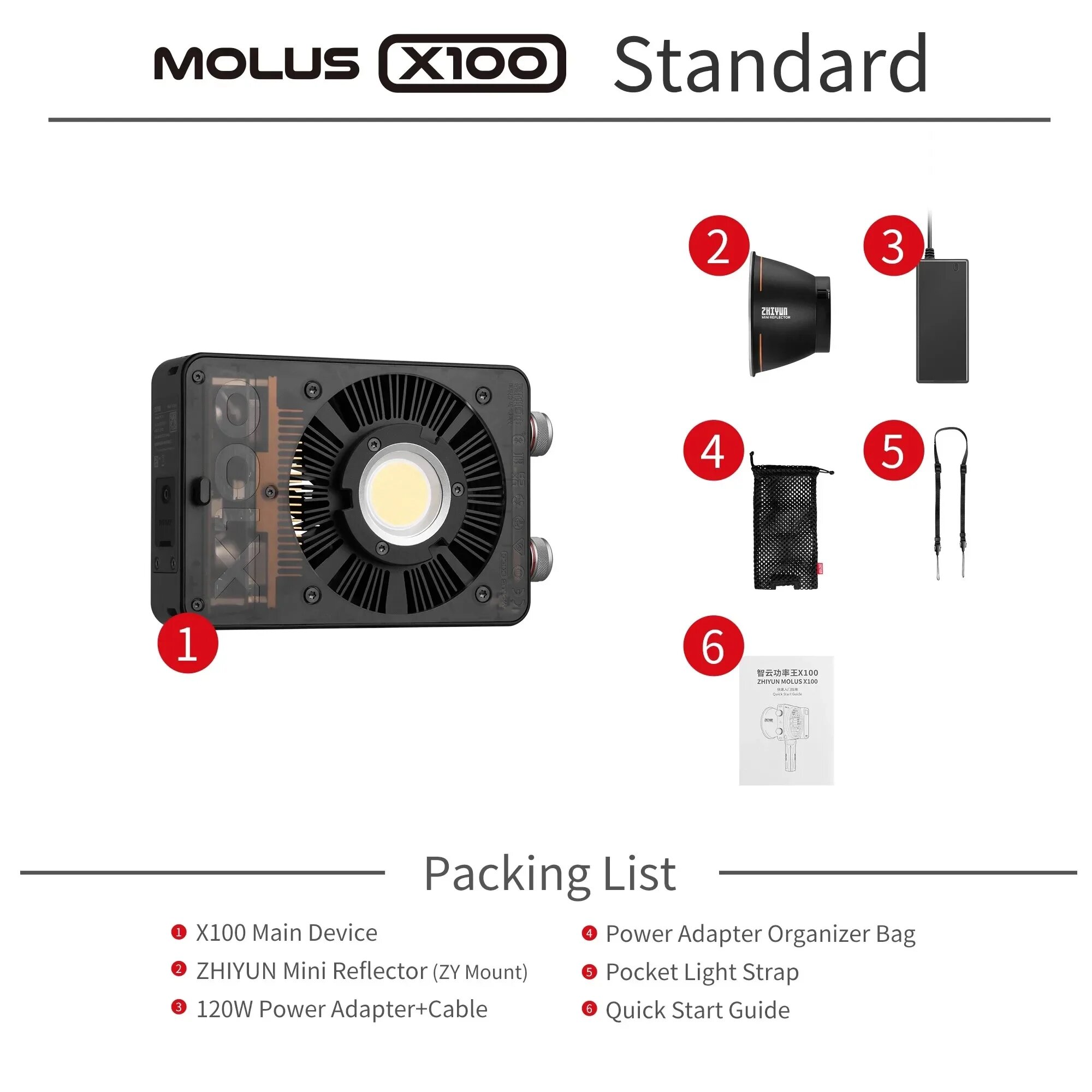 ZHIYUN MOLUS X100 светодиодный светильник для видеосъемки
