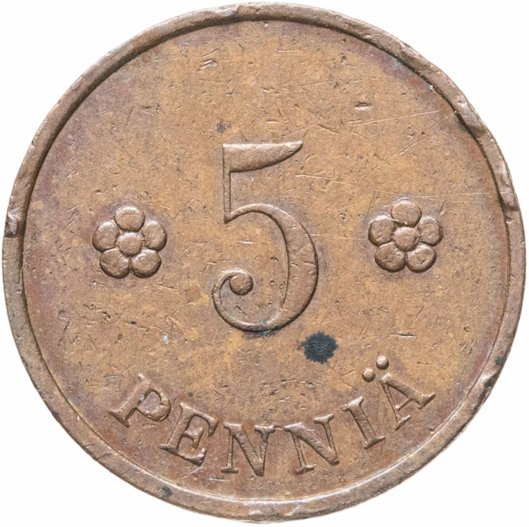 Финляндия 5 пенни pennia 1938, Медь, в сохранности XF