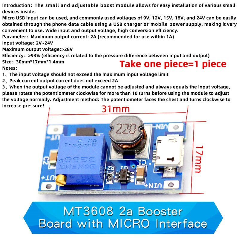 MT3608 2A Boost Booster с Micro USB