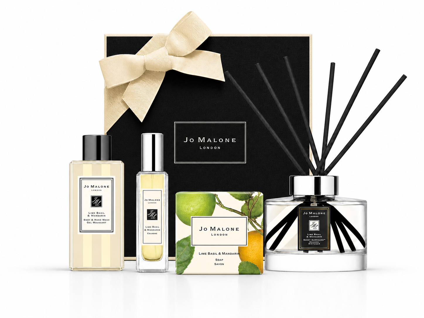 Набор Jo Malone, Lime Basil, 4 предмета, Гель для душа 100 мл, Одеколон 30 мл, Кусковое мыло 100 гр, Диффузор 165 мл