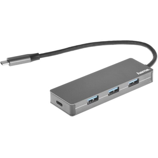Разветвитель Hama USB-С H-200105, 4 порта, 1x USB-C, 3x USB-A, USB 3.2 Gen2 - 10 Гбит/с, Серебристый