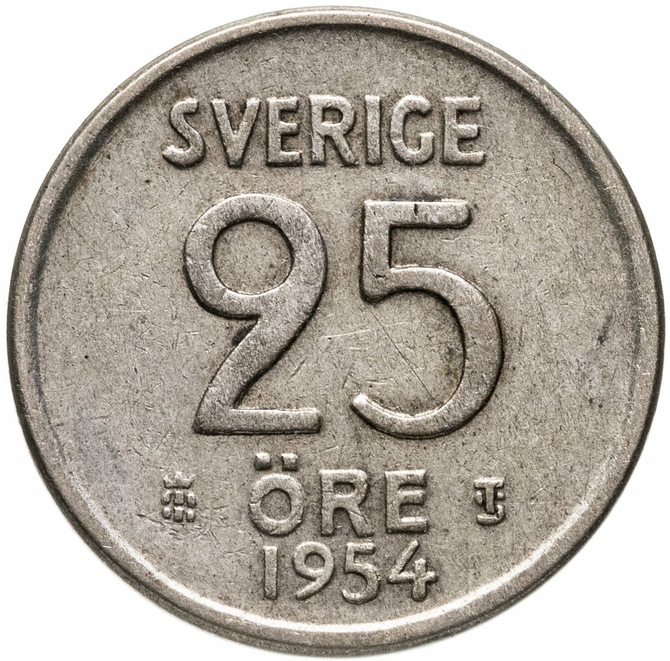 Швеция 25 эре ore 1954, Серебро 400, в сохранности XF