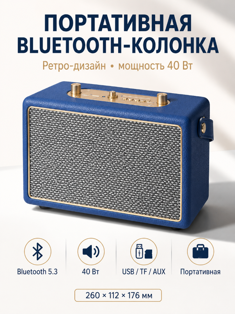 Портативная Bluetooth-колонка Q3, 40 Вт, ретро-дерево, стерео, Bluetooth 5.3, TWS, гитара/микрофон 6,5 мм, 3600 мАч