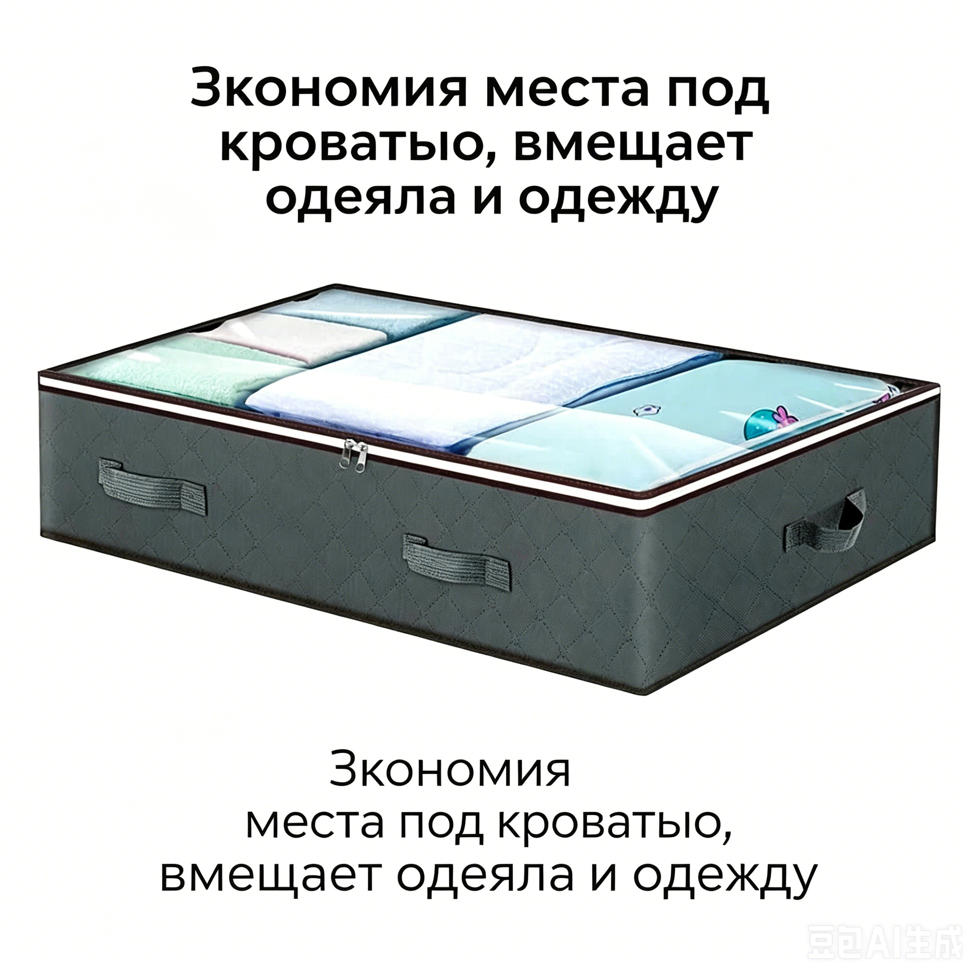 Ящик для хранения вещей под кроватью, Подходит для хранения одежды, простыней и т. д. чёрный