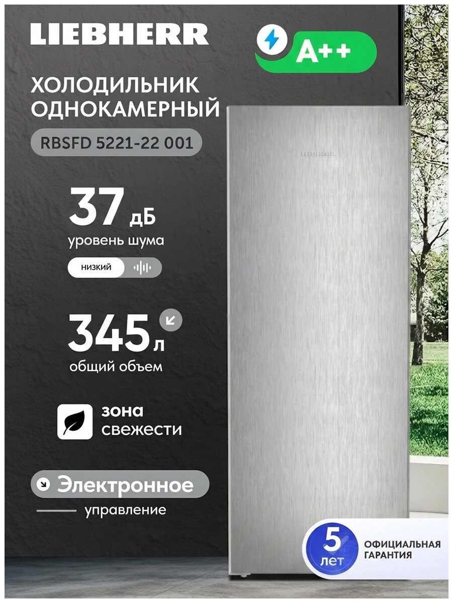 Однокамерный холодильник Liebherr RBsfd 5221-22 001 BioFresh, серебристый