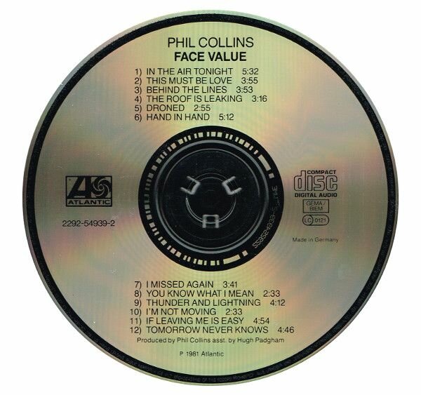 CD диск Phil Collins - Face Value Germany 1981 mint mint — фото 1