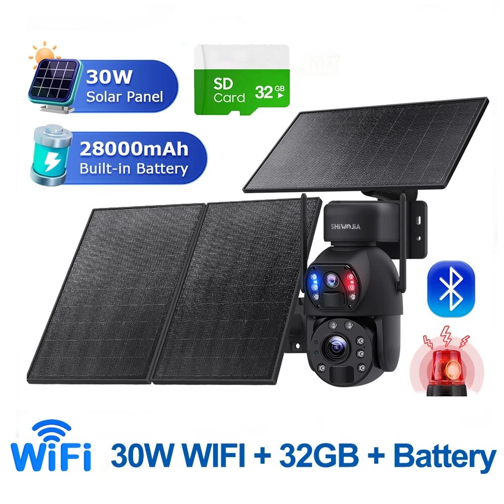 Камера SHIWOJIA 12MP 50X зум с солнечной панелью 4G SIM солнечная панель 30W батарея 28000mAh камера 360 наружная двойная линза запись антропоидная PTZ