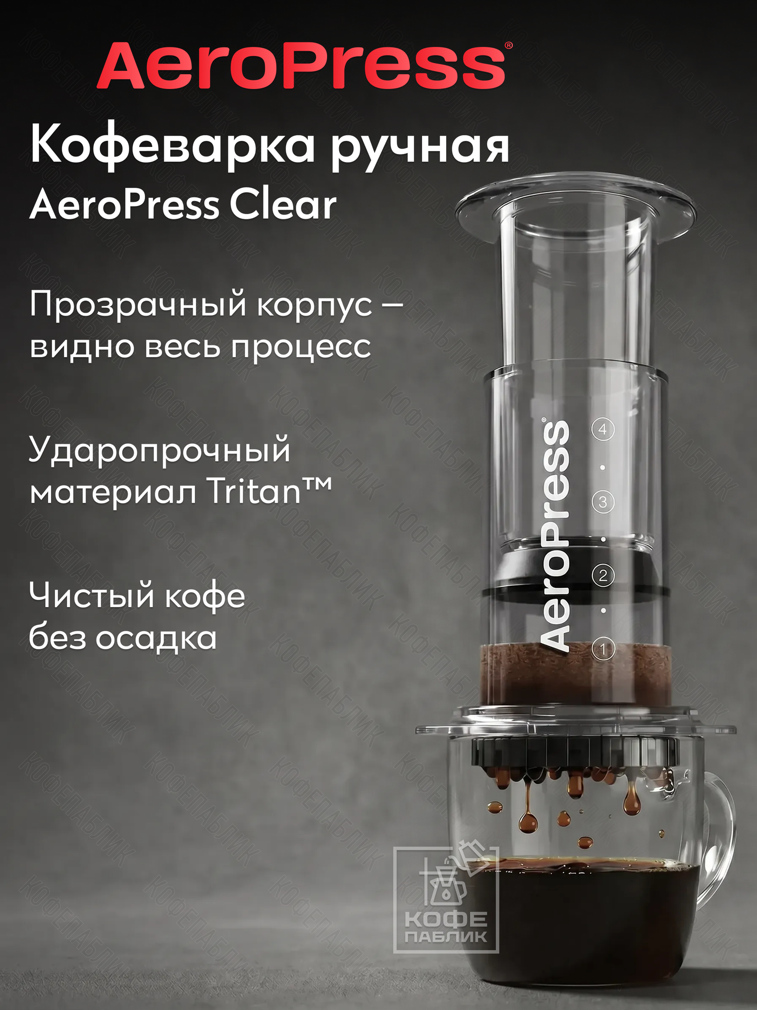 Кофеварка ручная AeroPress Clear, прозрачный аэропресс для кофе, портативная кофеварка, 295 мл, материал Tritan