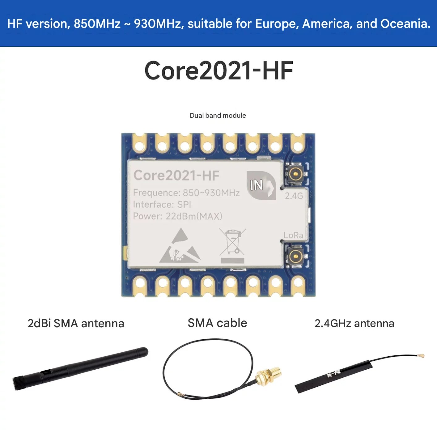 Core2021-HF LoRa модуль 850-930MHz, 22dBm