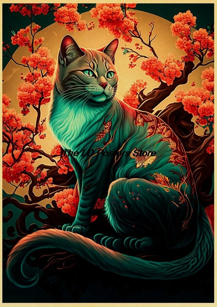 Аниме-постеры с кошками и цветами сакуры Z057-30, 42X30cm