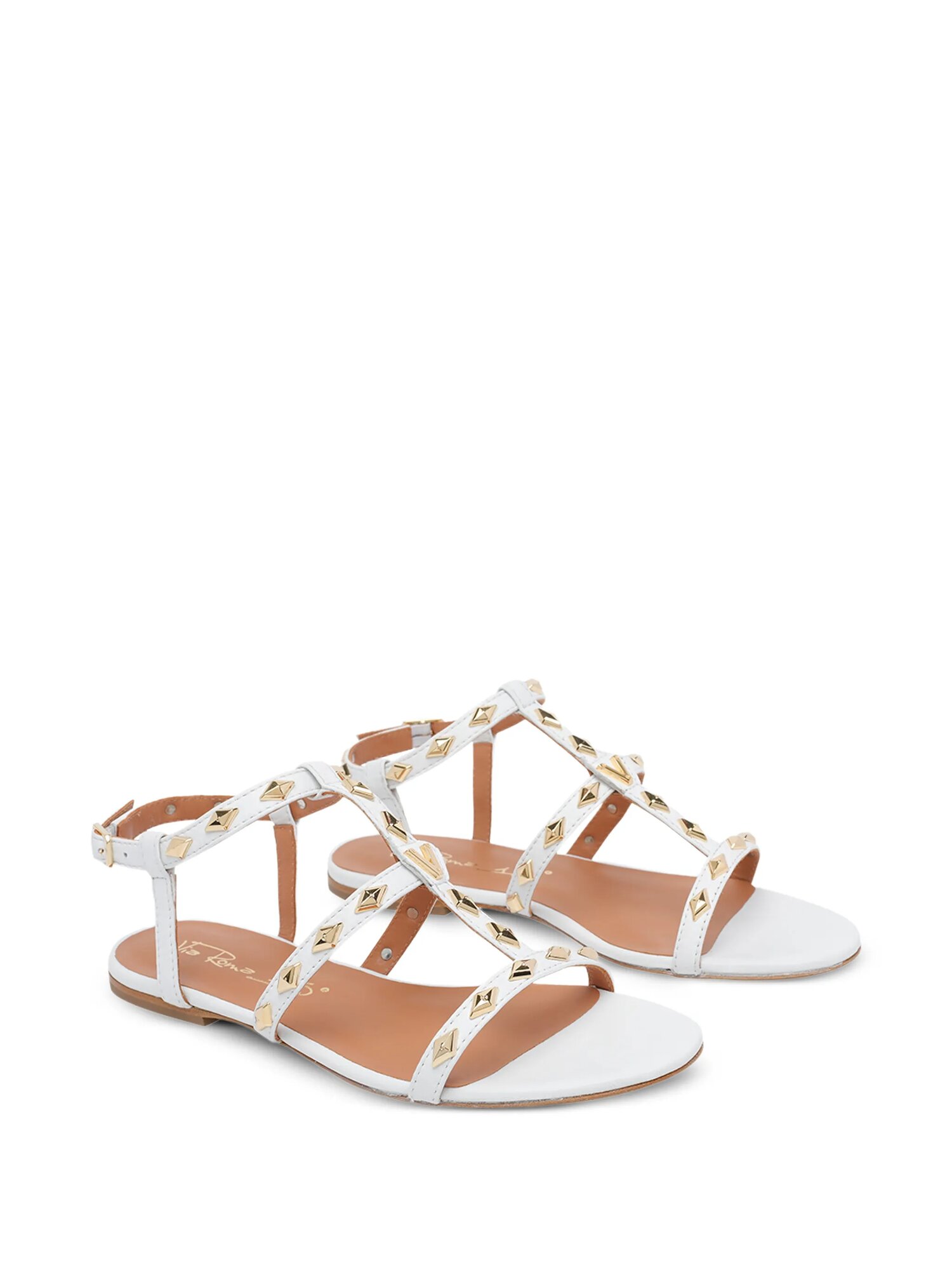 Босоножки Via Roma 15 Stud-embellished buckled sandals, размер 38, бежевый/белый — фото 1