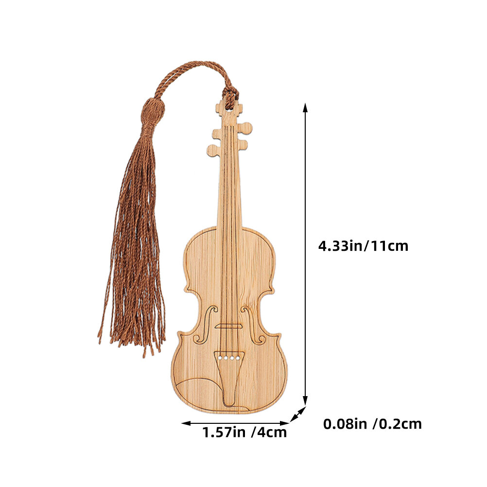 3 Шт Книжные Закладки Из Бамбука В Форме Скрипки Подарок С Тassel 11.00X4.00X0.20Cm