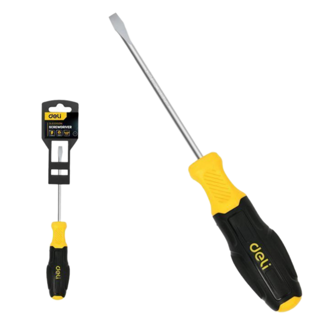 DL6331501N Deli Шлицевая отвертка Deli DL6331501N 3х150мм сталь Cr-V, двухкомпонентная прорезиненная рукоять — фото 1