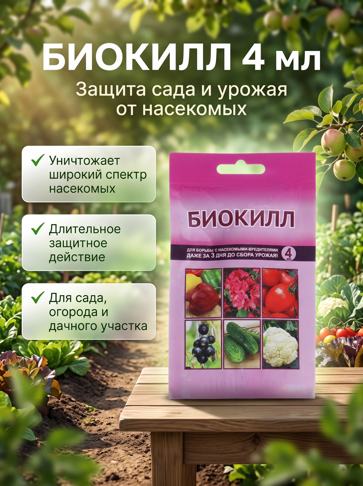 Средство от вредителей овощных культур, сада и огорода Биокилл, ампула 4 мл