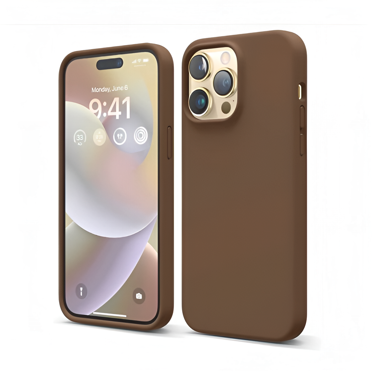 Чехол на Apple iPhone 14 Pro Max (Айфон 14 Про Макс) силиконовый, с защитной подкладкой из микрофибры, коричневый
