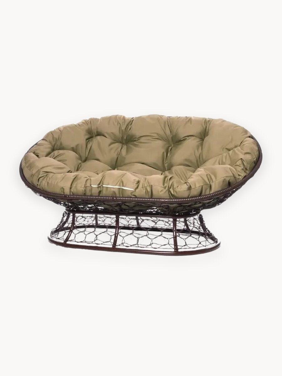 Садовый диван Мамасан, искусственный ротанг, сталь, 163×100×73, чёрный, бежевая подушка