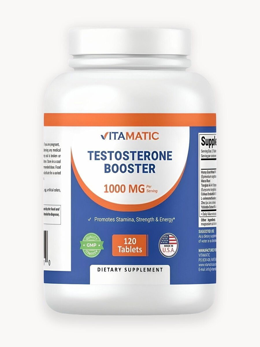 Бустер тестостерона VitaMatic 1000 мг 120 таблеток, для мужчин, силы и энергии
