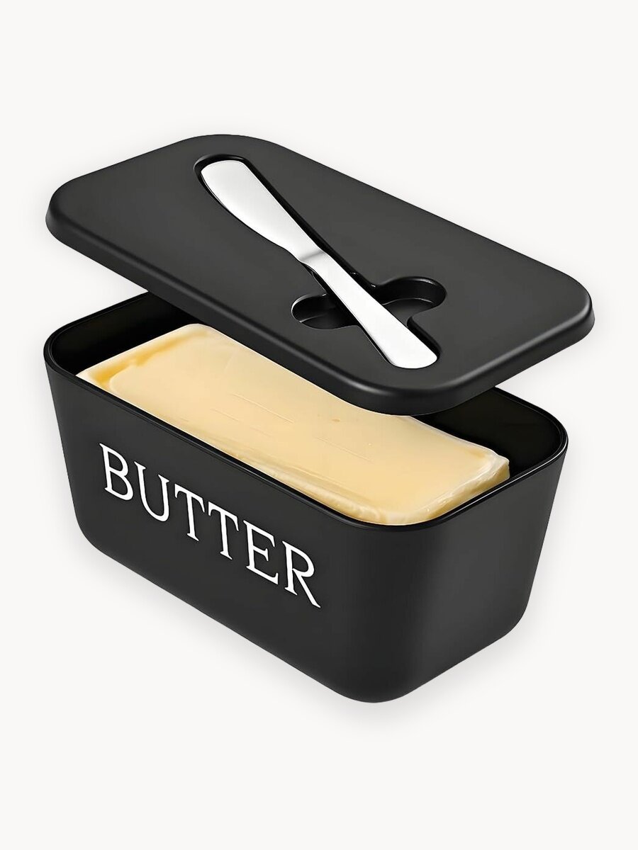 Масленка для сливочного масла, с крышкой, с ножом, нержавеющая сталь, полипропилен, 16,7x9,7 см