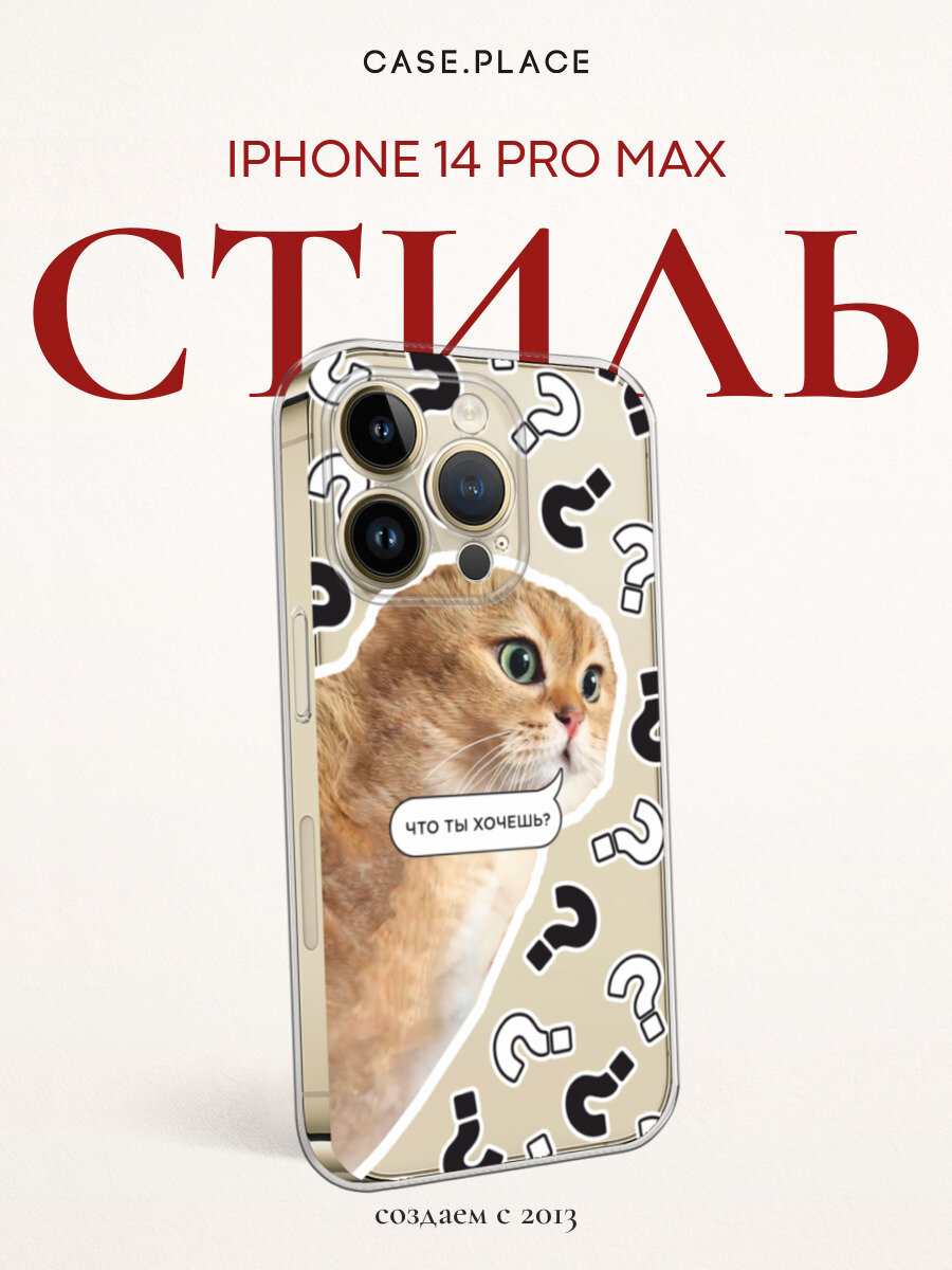Чехол на Apple iPhone 14 Pro Max / Айфон 14 Про Макс с принтом С котом парный, прозрачный