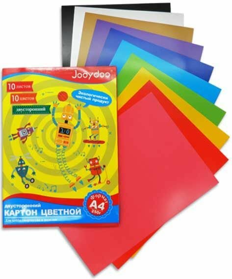 Набор цветного картона JooyDoo двухсторонний, А4, 10 листов, 10 цветов, Intelligent, в папке (QD-2121)