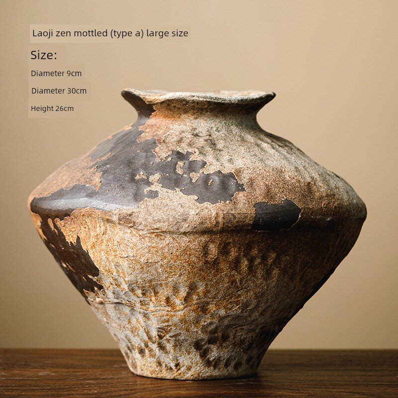 Керамическая ваза в стиле ваби-саби из Цзиндэчжэня для сухоцветов, большая деревенская глиняная емкость, искусство