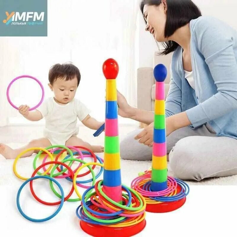 Кольцеброс детский игровой набор (1 башня + 12 кругов)