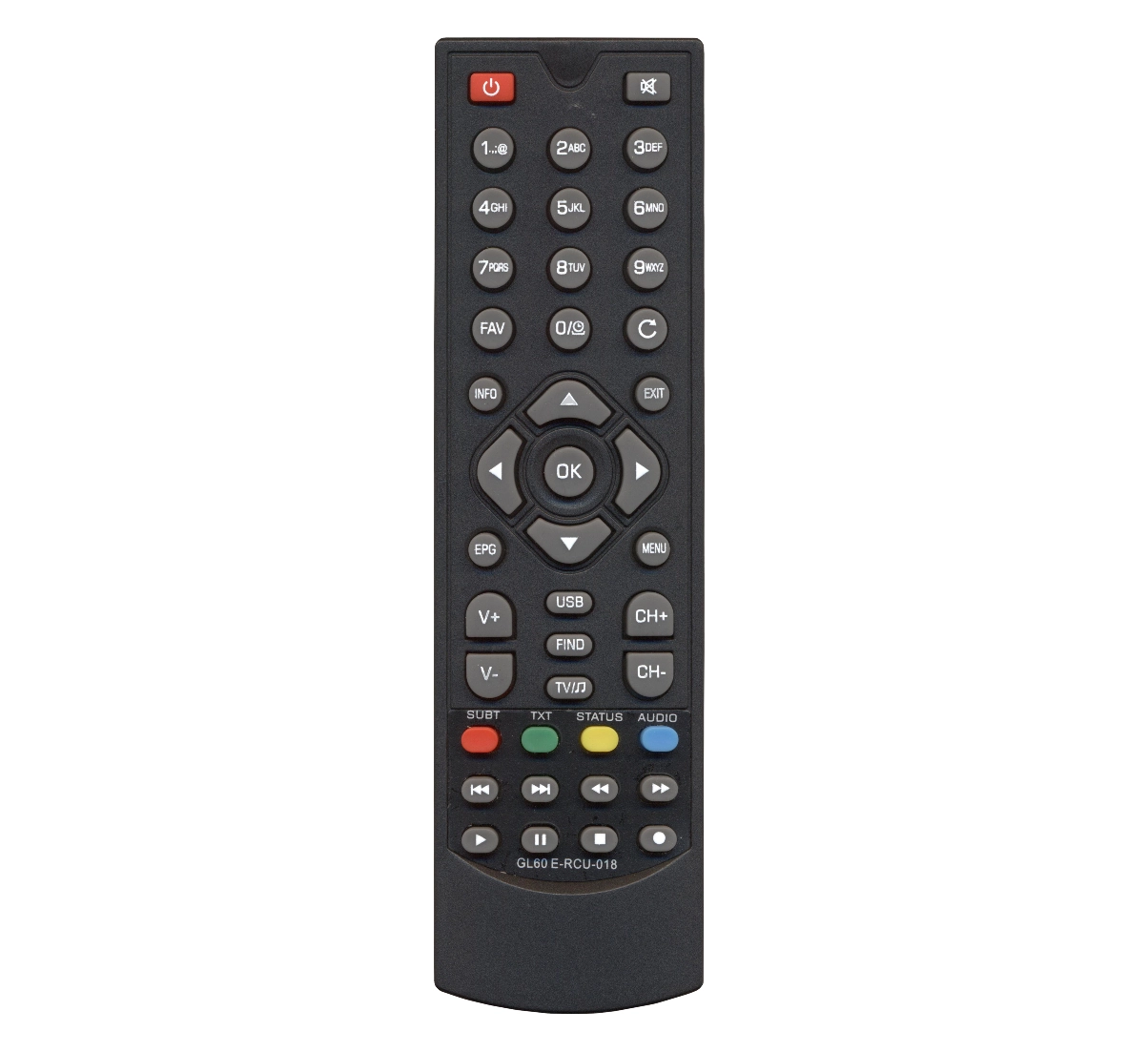 Пульт Huayu E-RCU-018, для DVB-T2 ресивера, Globo, цвет чёрный, ИК-сигнал