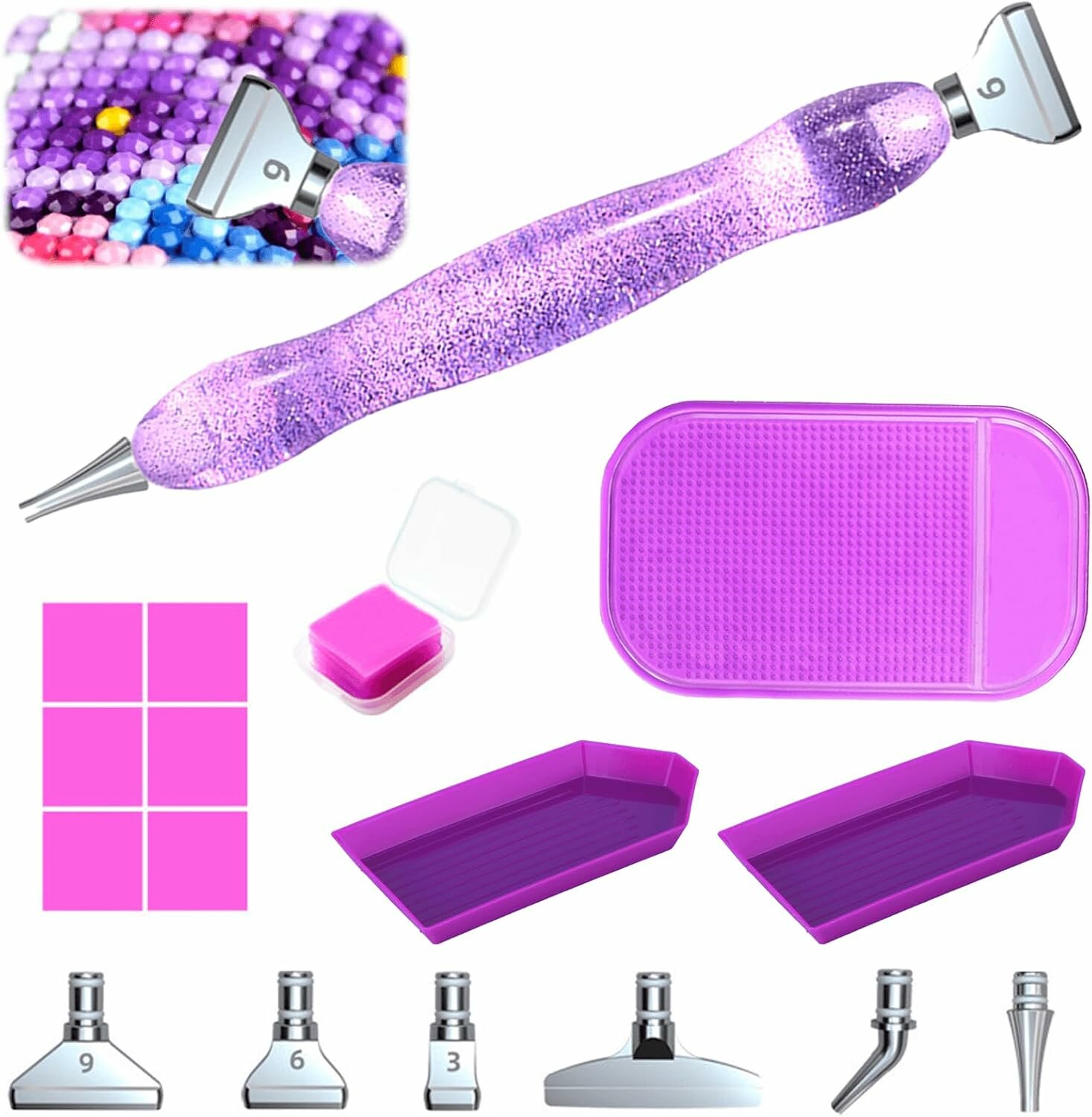 Diamond Art 14PCS набор для 5D рисования с алмазами, 6 сменными ручками, глиняными коробками и силиконовой подставкой