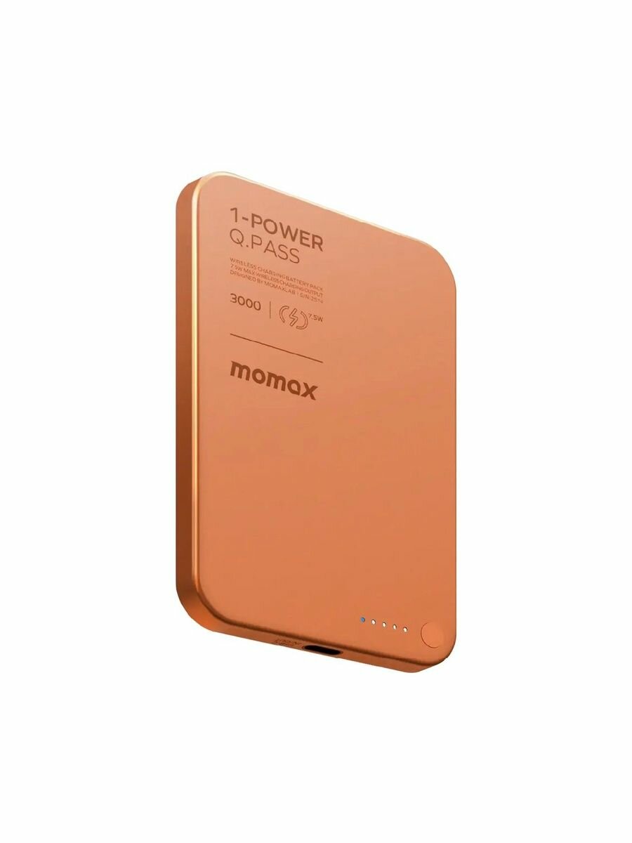 Беспроводной дополнительный аккумулятор (MagSafe) Momax 1-Power Q.Pass 3000 Ультратонкий Orange