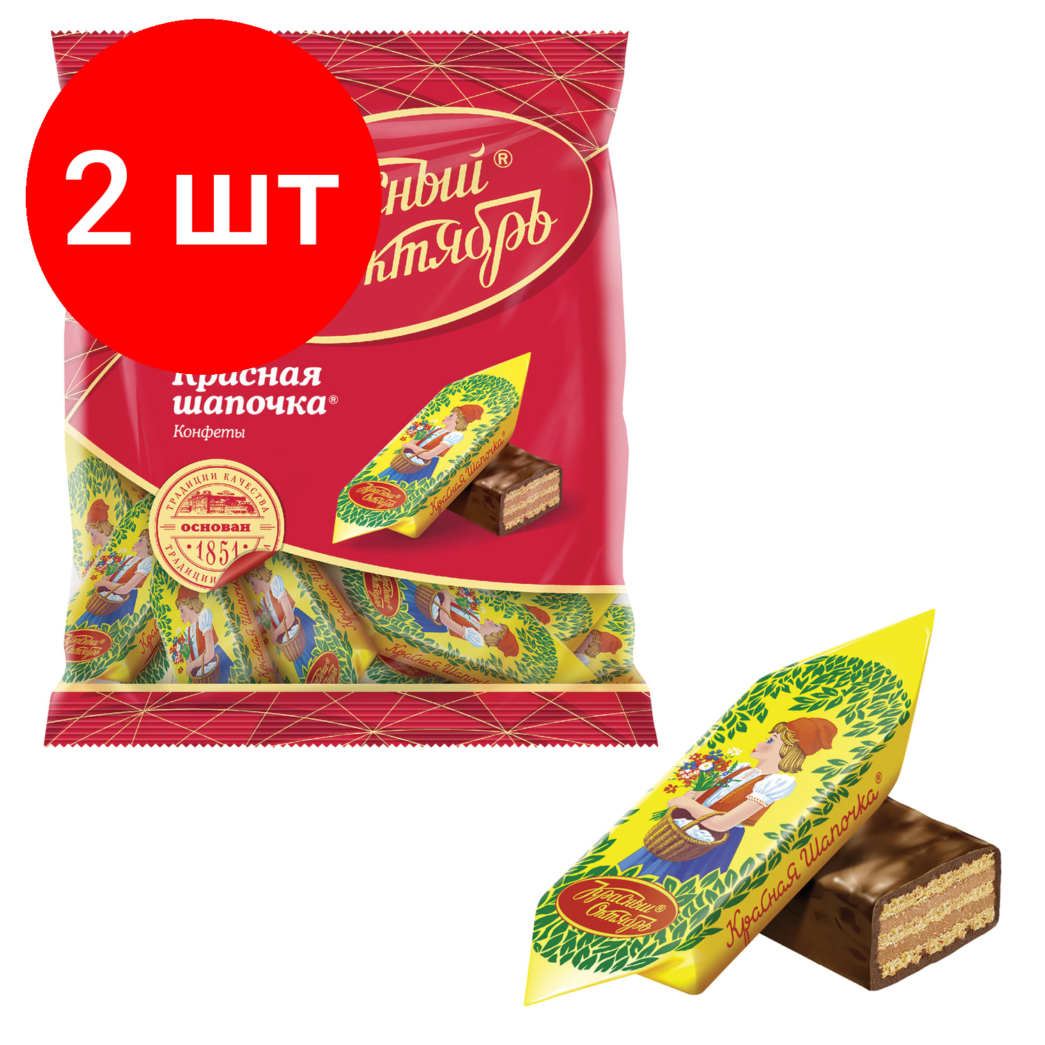 Комплект 2 шт, Конфеты шоколадные красный октябрь "Красная шапочка", 250 г, пакет, КО03926