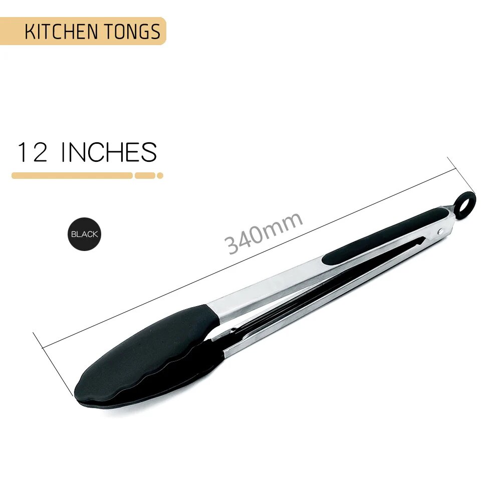 Силиконовые кухонные щипцы 12 дюймов, Black