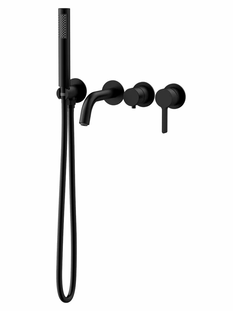 Встраиваемый смеситель для душа и ванны Vincea Villa VTFW-1VL1MB С внутренней частью, с лейкой, с изливом, латунный, рычажный, настенный, черный, матовый, с керамическим картриджем