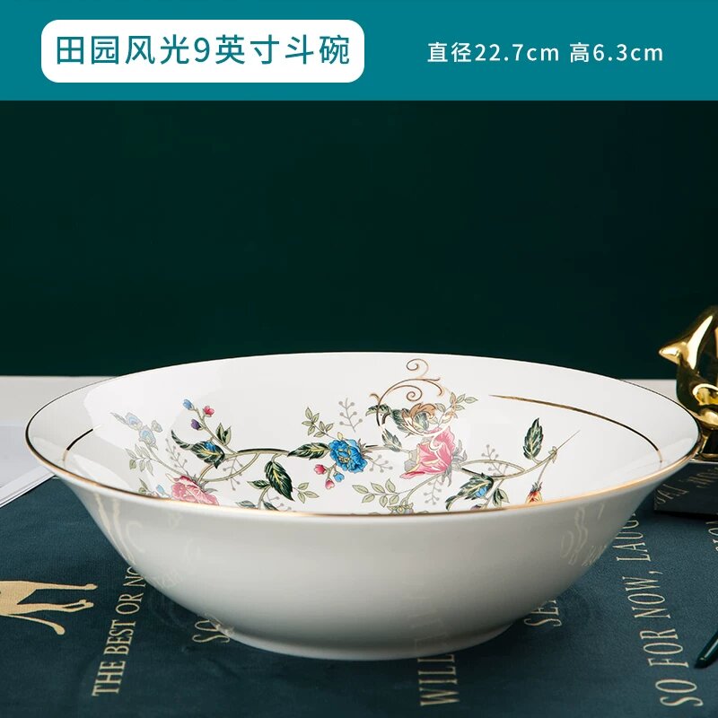 Костяной фарфоровый чайник-тарелка 9 дюймов с диаметром 22,5 см, узор Tianyuan Fengguang, традиционная китайская посуда
